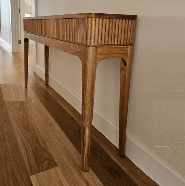 A hall table with reeded detail to suit narrow passage or sofa ...