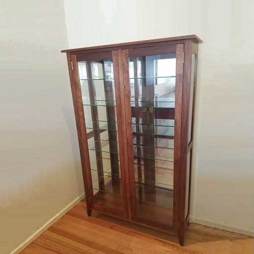 Mirror backed, glass and timber display unit in Ascot design ...